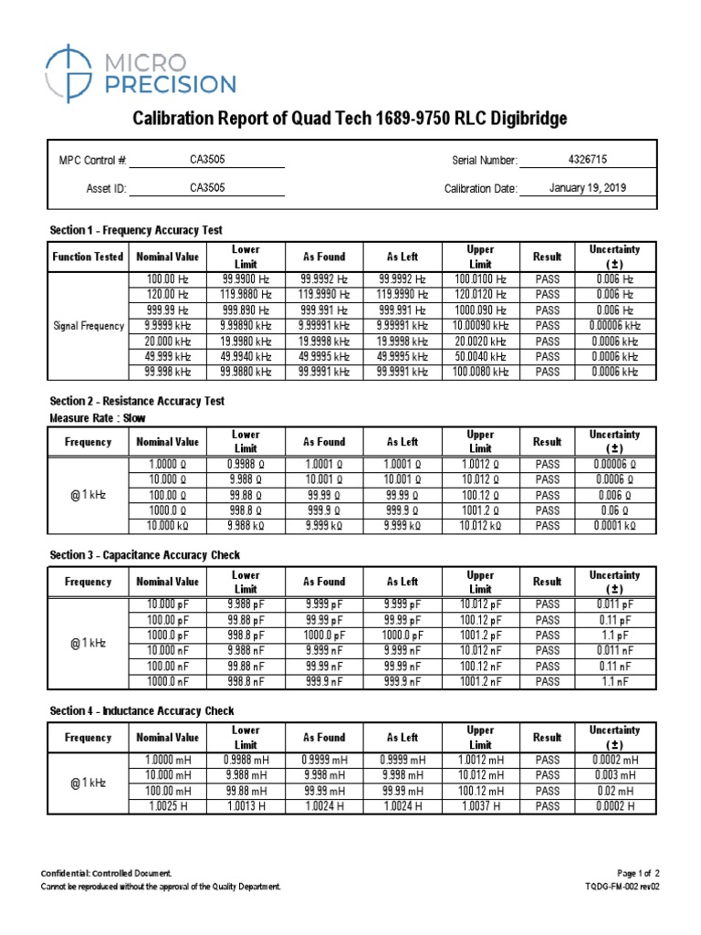 Fluke 117 Calibration Report | PDF | Hertz | Calibration
