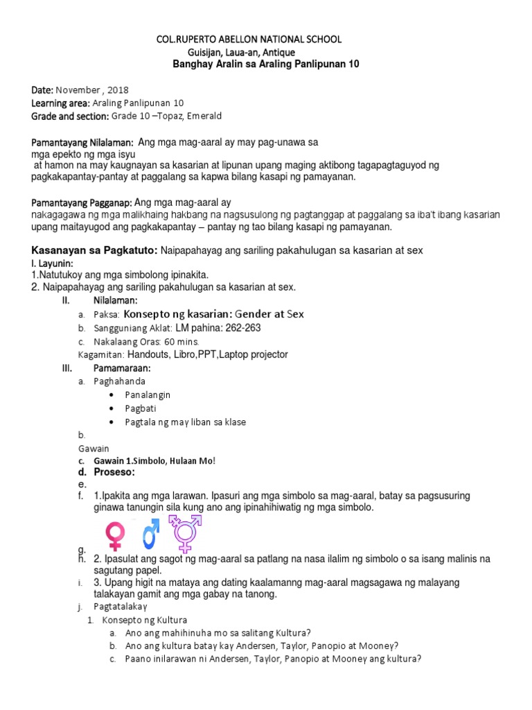 Konsepto Ng Kasarian Gender At Sex Banghay Aralin Sa Araling