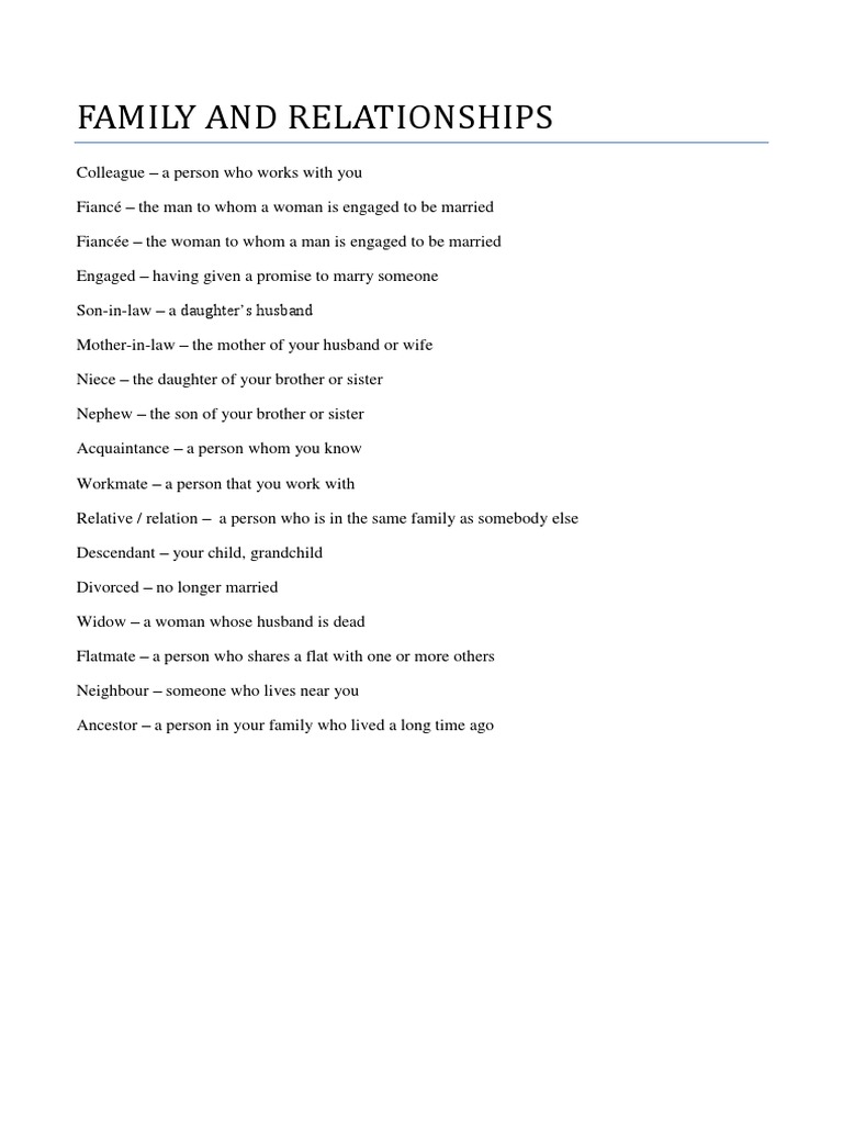 Family and Relationships - Vocabulary | PDF
