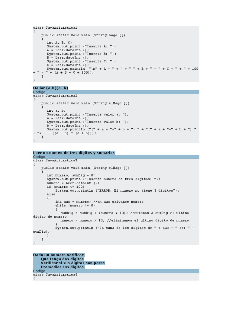 Ejercicios Básicos de Java | PDF | Matemática Elemental | Geometría Elemental