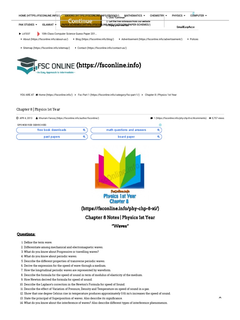 Chapter 8 - Physics 1st Year | PDF | Sound | Waves