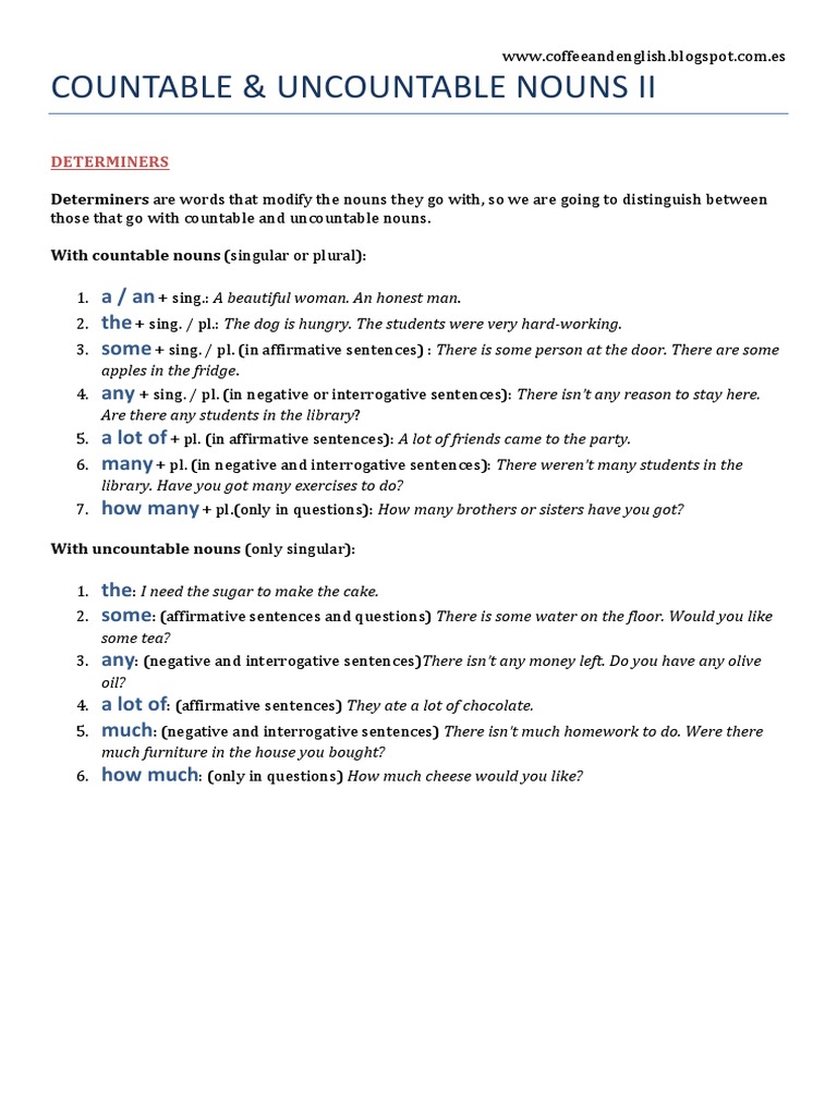 Countable And Uncountable Nouns Guide Pdf Plural Philology