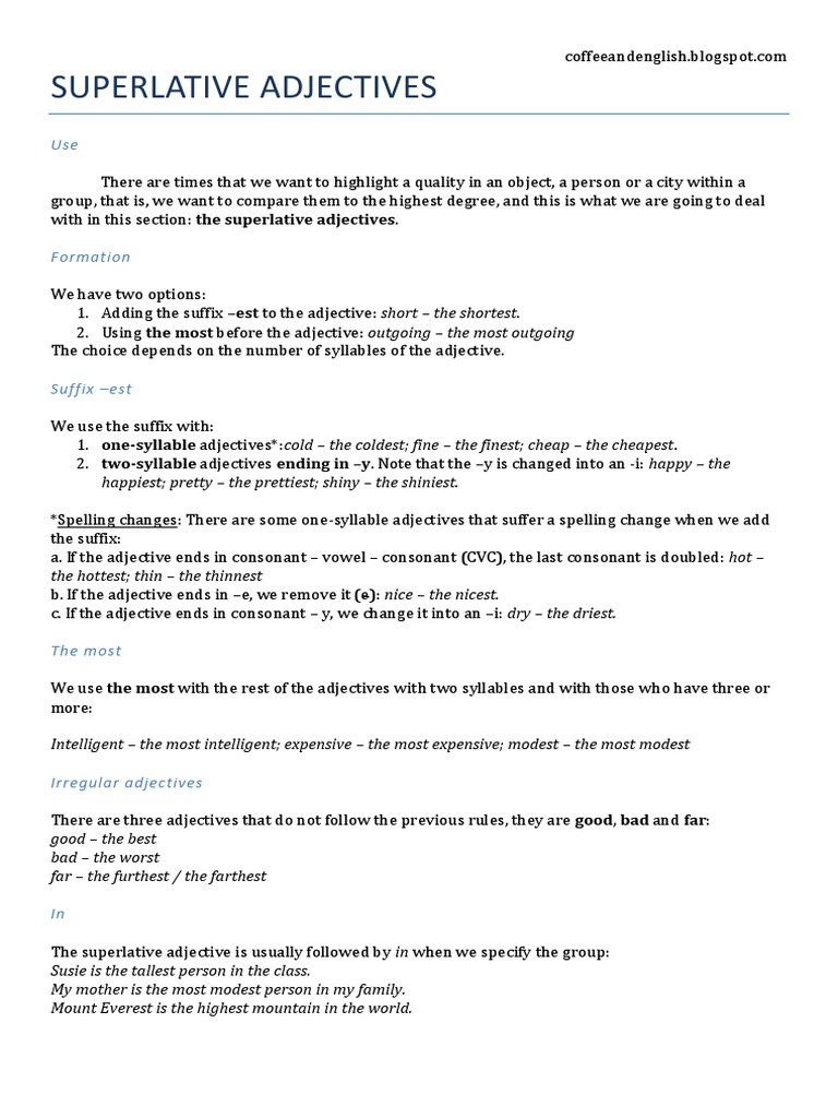 Superlative Adjectives | PDF | Adjective | Grammar