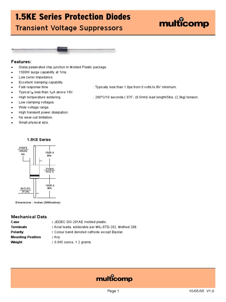 1.5KE Series Protection Diodes | PDF | Diode | Volt