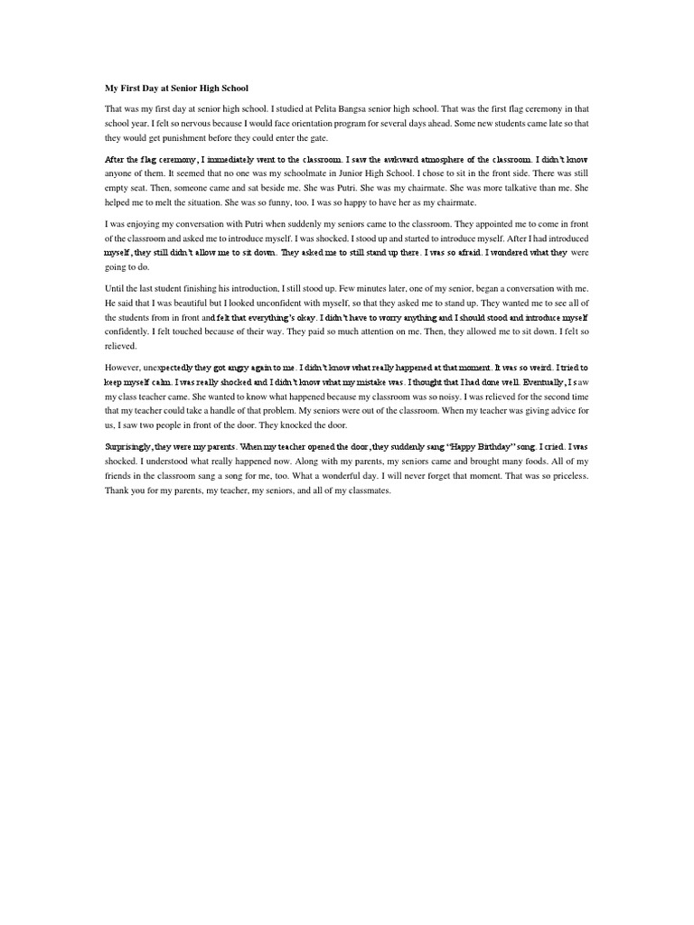 My First Day at Senior High School | PDF | Leisure
