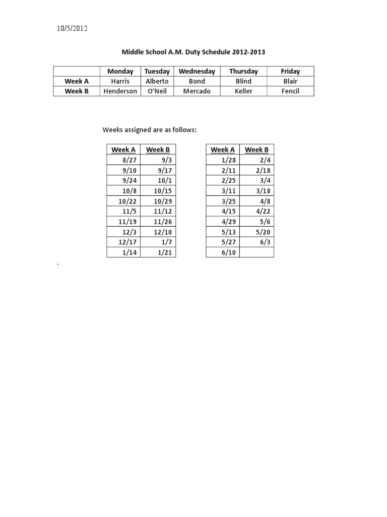 Before School Schedule | PDF
