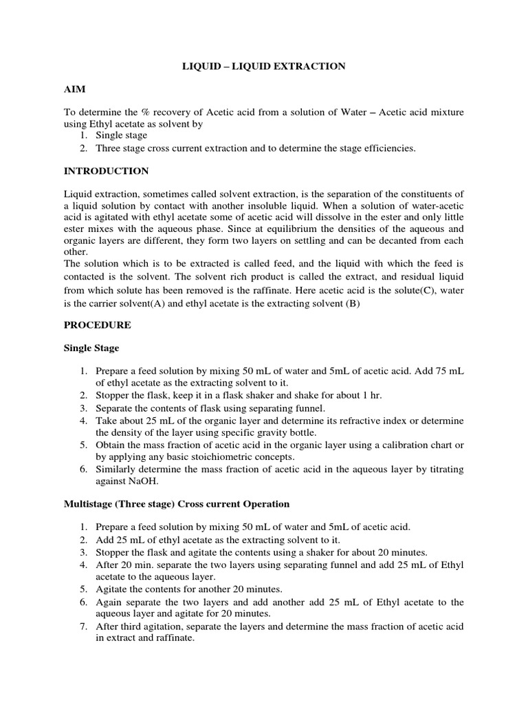 Expt .No. 9Liquid-Liquid Extraction | PDF | Solution | Chemical Process ...