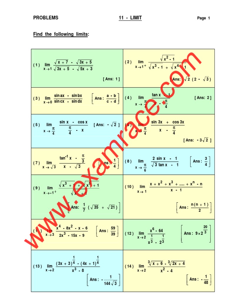 Problems 11 - Limit | PDF | Continuous Function | Mathematical Relations