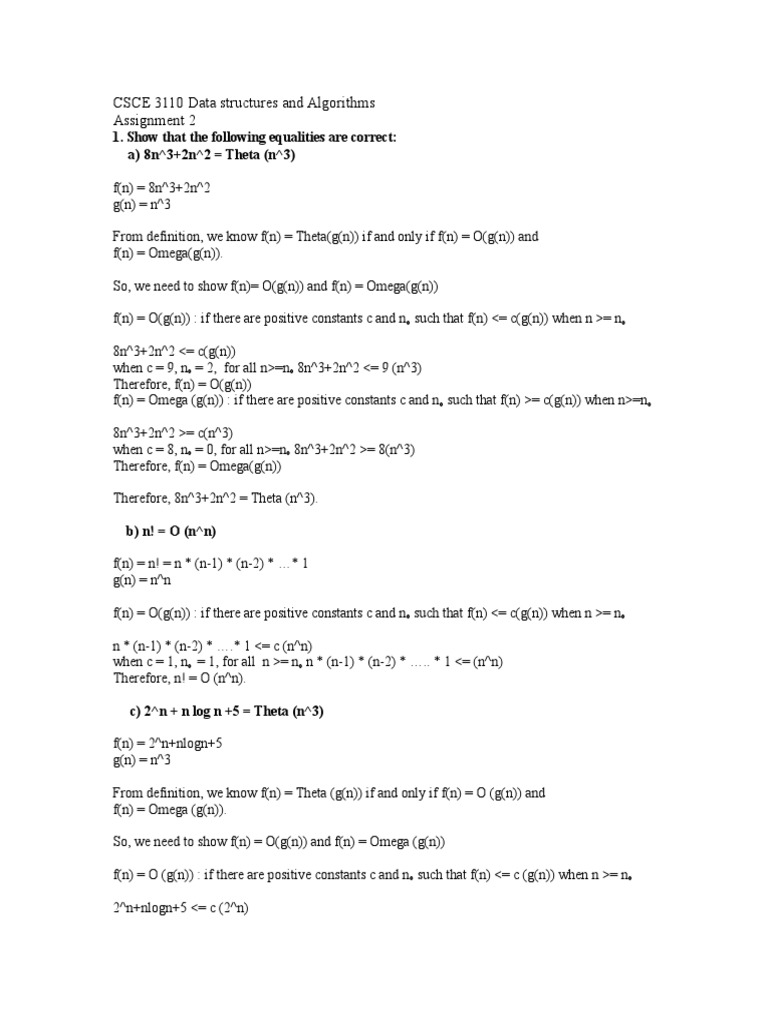 Csce 3110 Data Structures And Algorithms Assignment 2 Pdf Time Complexity Algorithms And 3204