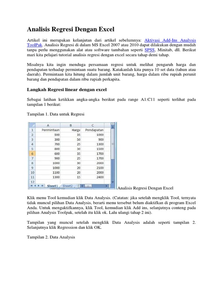 Analisis Regresi Dengan Excel | PDF
