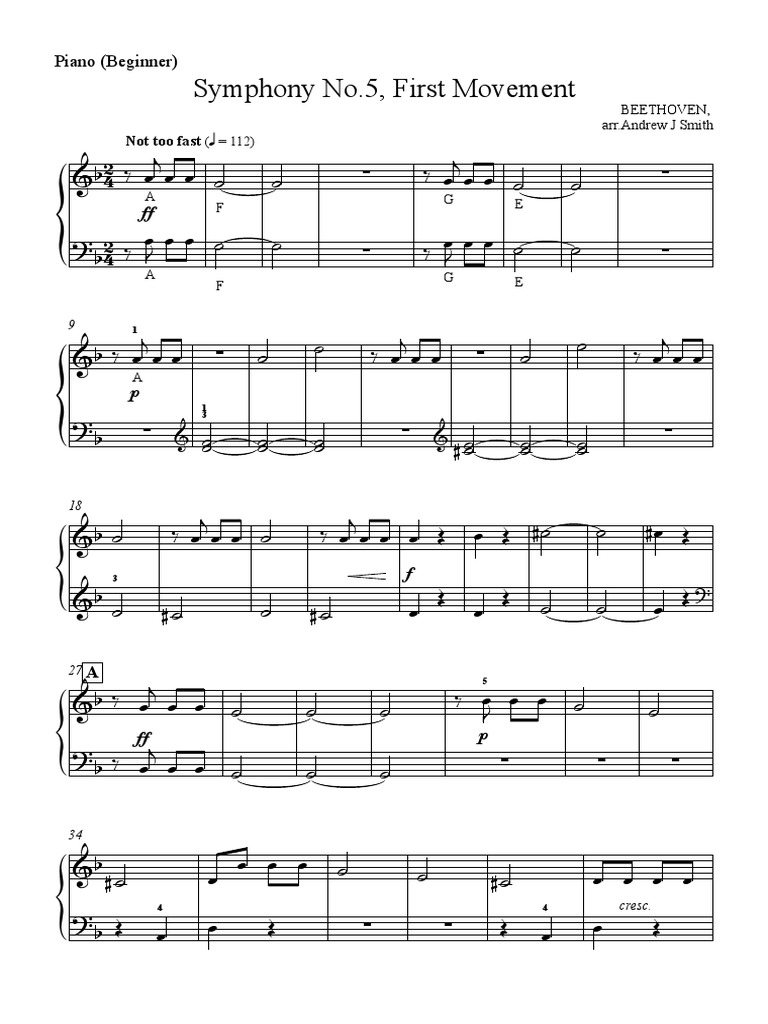 Symphony No.5, First Movement: Piano (Beginner) | PDF | Orchestras ...
