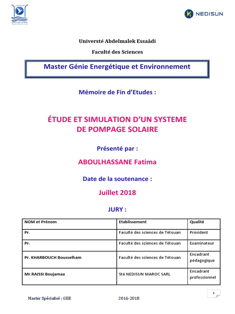 Étude de pompage solaire chez NEDISUN | PDF | Pompe | Énergie solaire ...