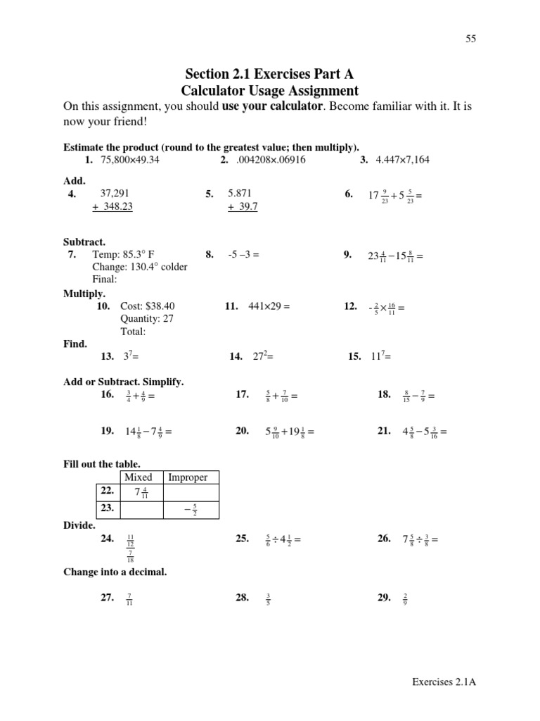 Section 2.1 Exercises Part A Calculator Usage Assignment | PDF ...