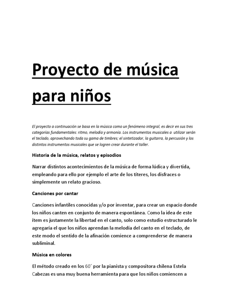 Proyecto Musical Infantil Integral | PDF | Ritmo | Color