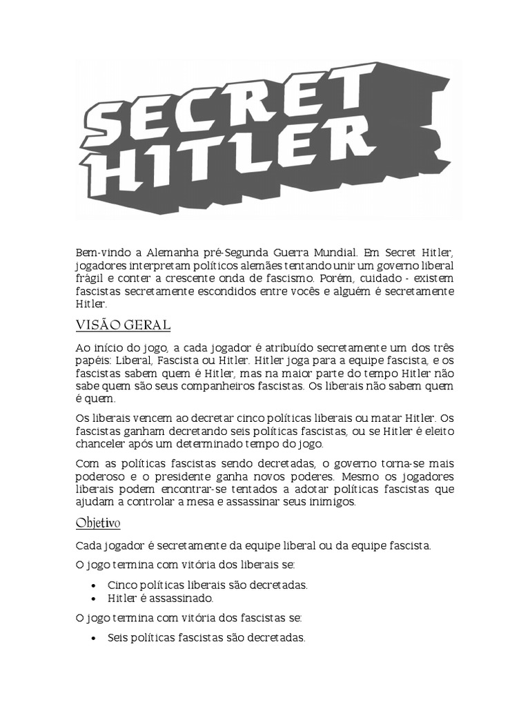 Secret Hitler Regras e Print and Play em Por 58413 PDF | PDF | Fascismo ...