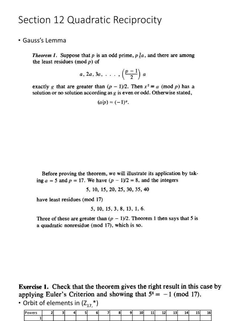 Section 12 Quadratic Reciprocity | PDF | Mathematical Objects | Numbers