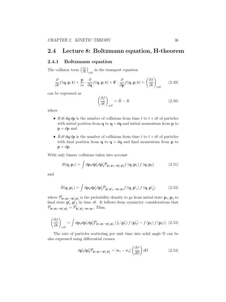2.4 Lecture 8: Boltzmann Equation, H-Theorem | PDF | Collision ...