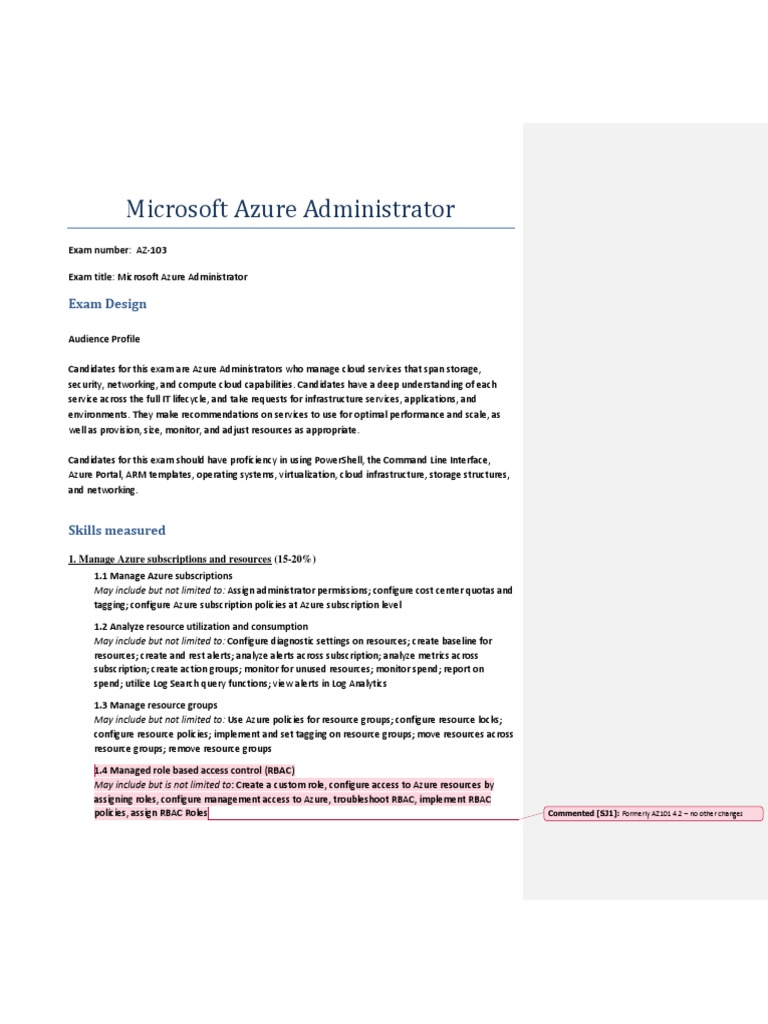 AZ-103 OD With Alignment To AZ-100 and AZ-101 - v2 | PDF | Microsoft ...