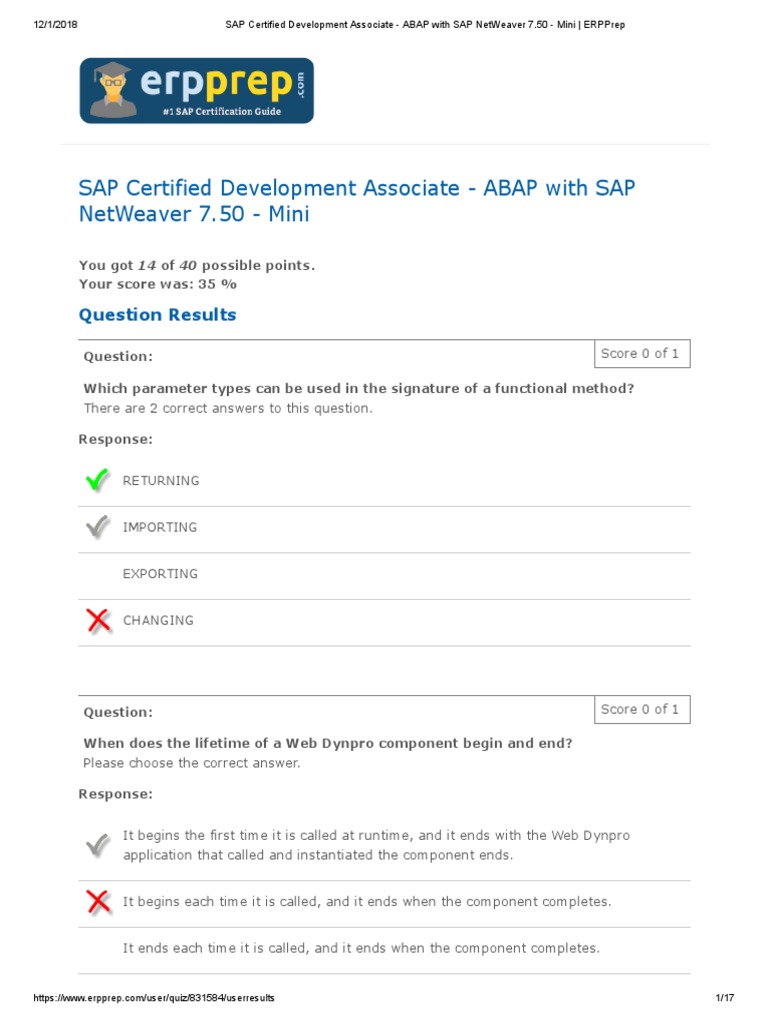 Sap Certified Development Associate - Abap With Sap Netweaver 7.50 - Mini | PDF | Subroutine ...