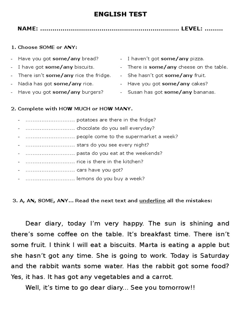 3650 English Test Some Any | PDF