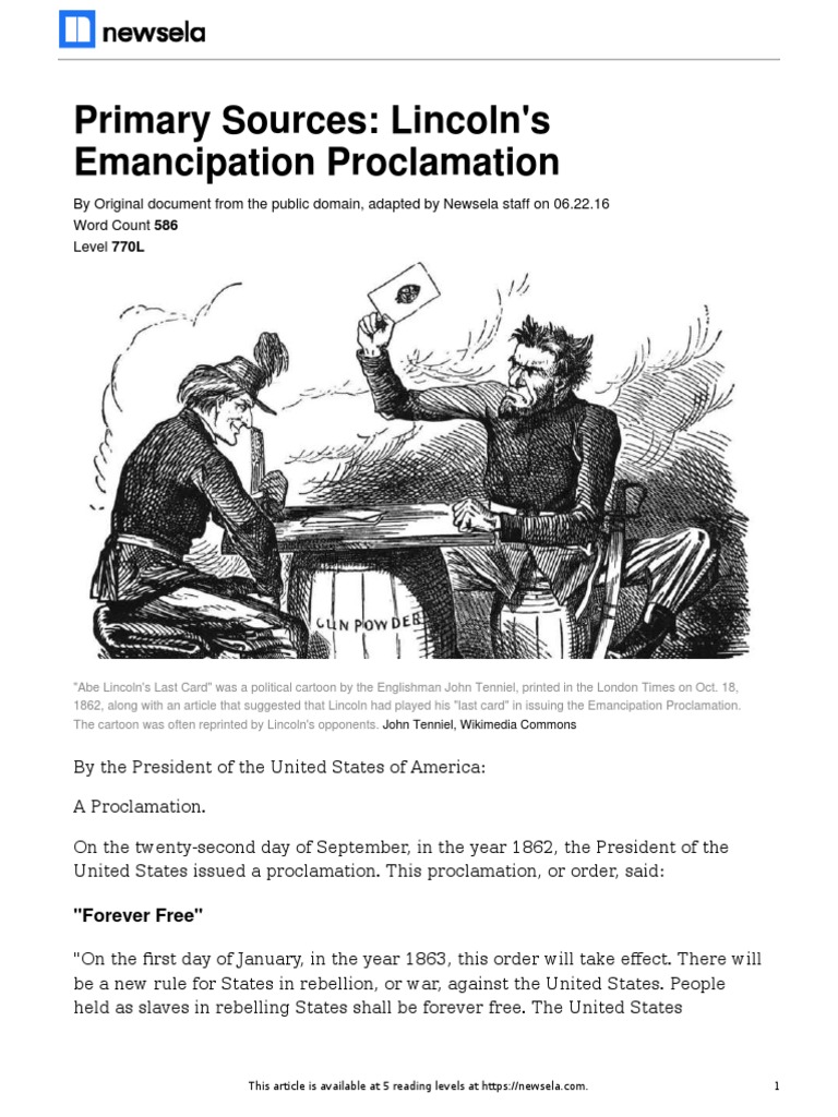 Primary Sources - Lincolns Emancipation Proclamation 770l | PDF ...