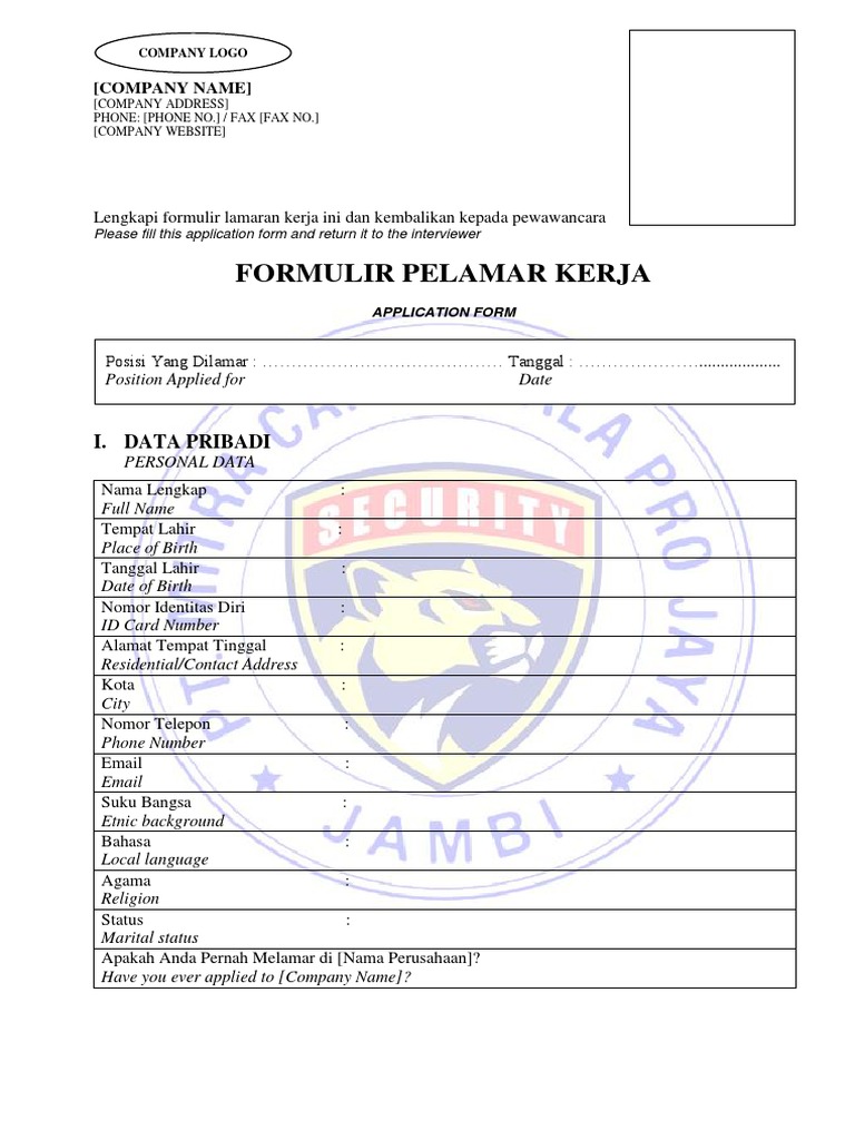 FORM Pelamar 1 | PDF