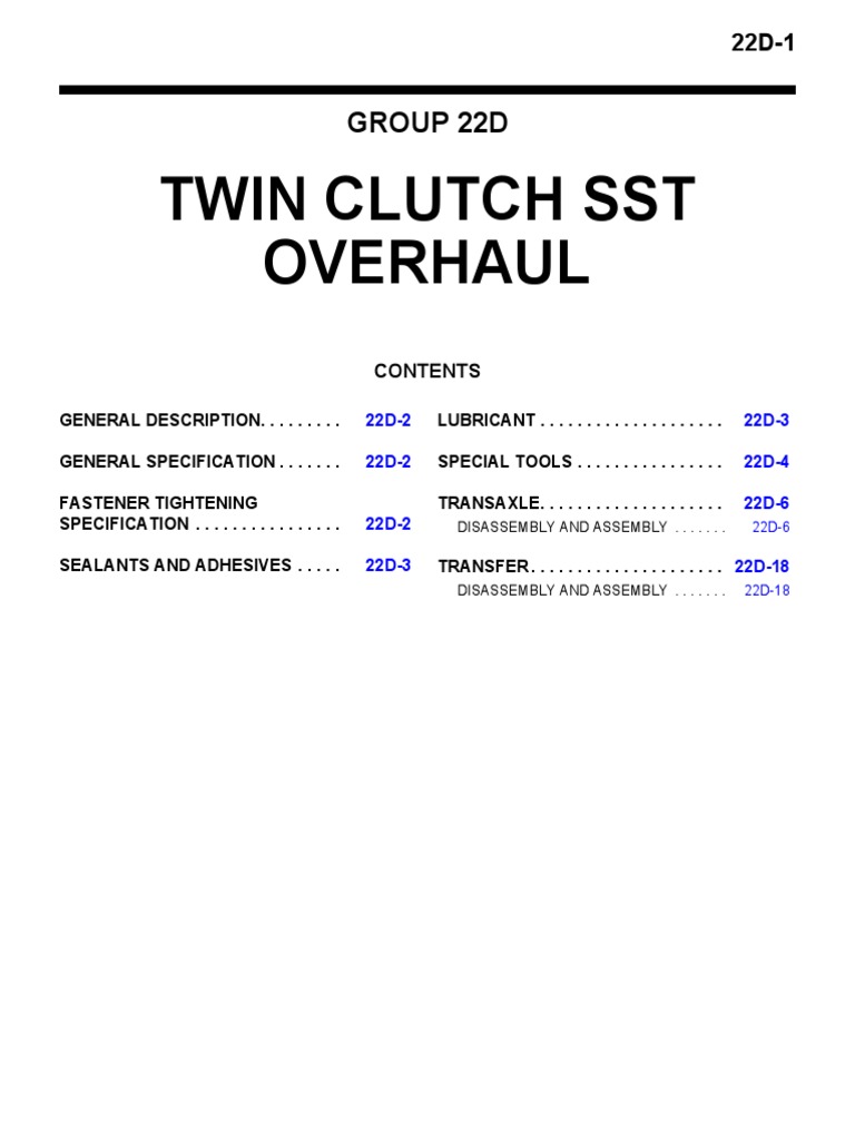 Twin Clutch SST Overhaul: Group 22D | PDF | Clutch | Manual Transmission