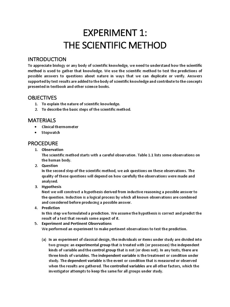 Experiment 1: The Scientific Method | PDF | Experiment | Observation