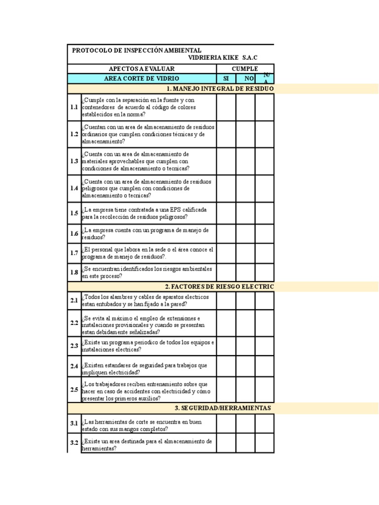 Check List BPM | Residuos | Uso eficiente de energía