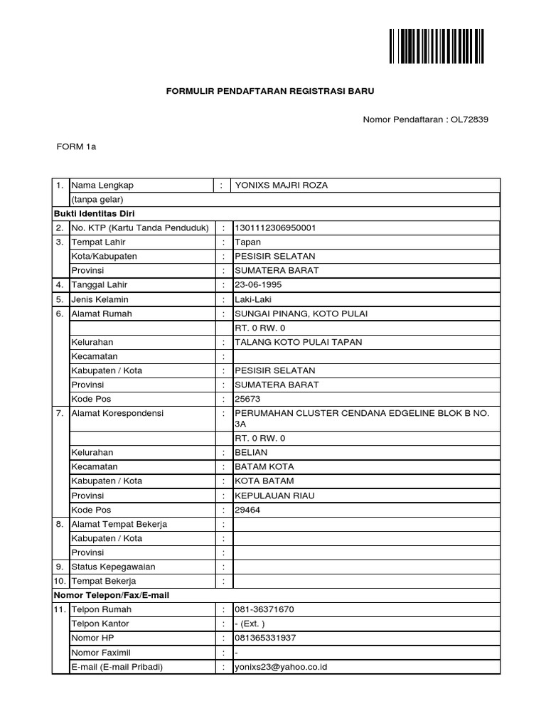 Formulir Pendaftaran Registrasi Baru | PDF