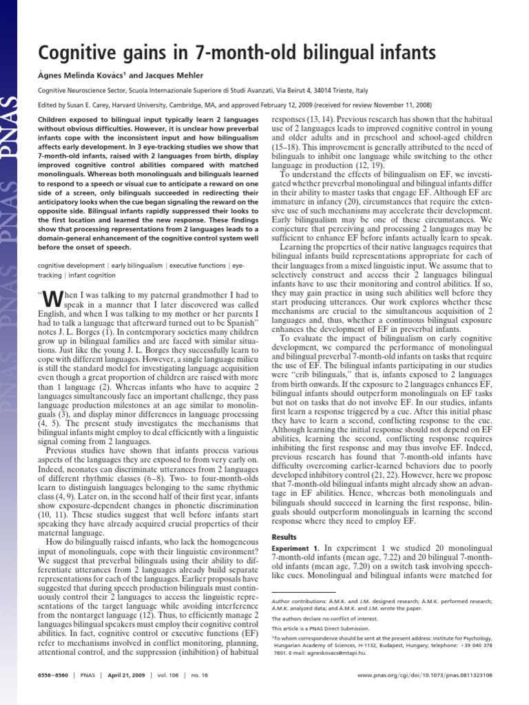 Cognitive Gains in 7-Month-Old Bilingual Infants: Agnes Melinda Kova Cs ...