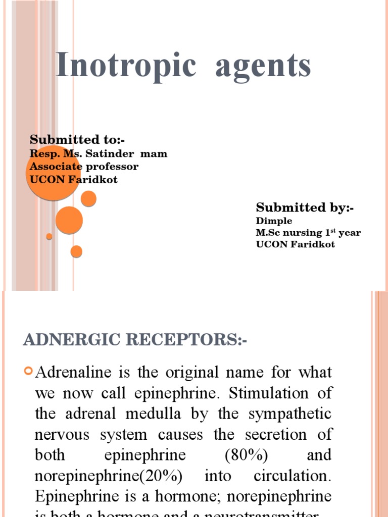Inotropic Agents: Submitted To | PDF | Heart | Norepinephrine