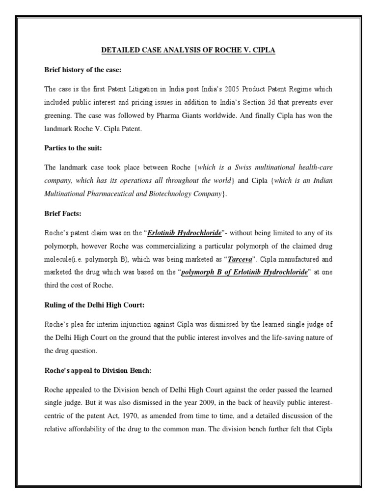 Detailed Case Analysis of Roche V | PDF | Patent | Common Law