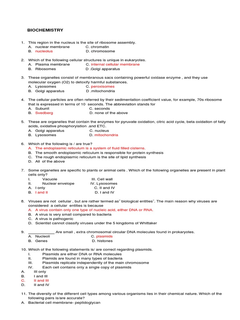 Biochemistry Answer Key-PINK PACOP | PDF | Dna Replication | Dna