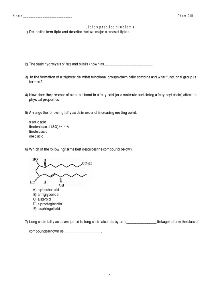 21B Lipids Practice Problems | PDF