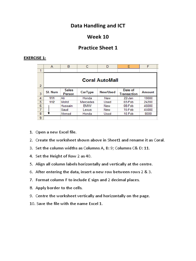 Week 10 Worksheet - Excel Basics | PDF