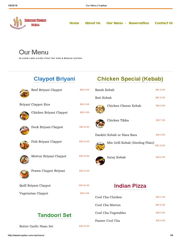 Kapitan Restaurant Menu Overview | PDF | Kebab | Indonesian Cuisine