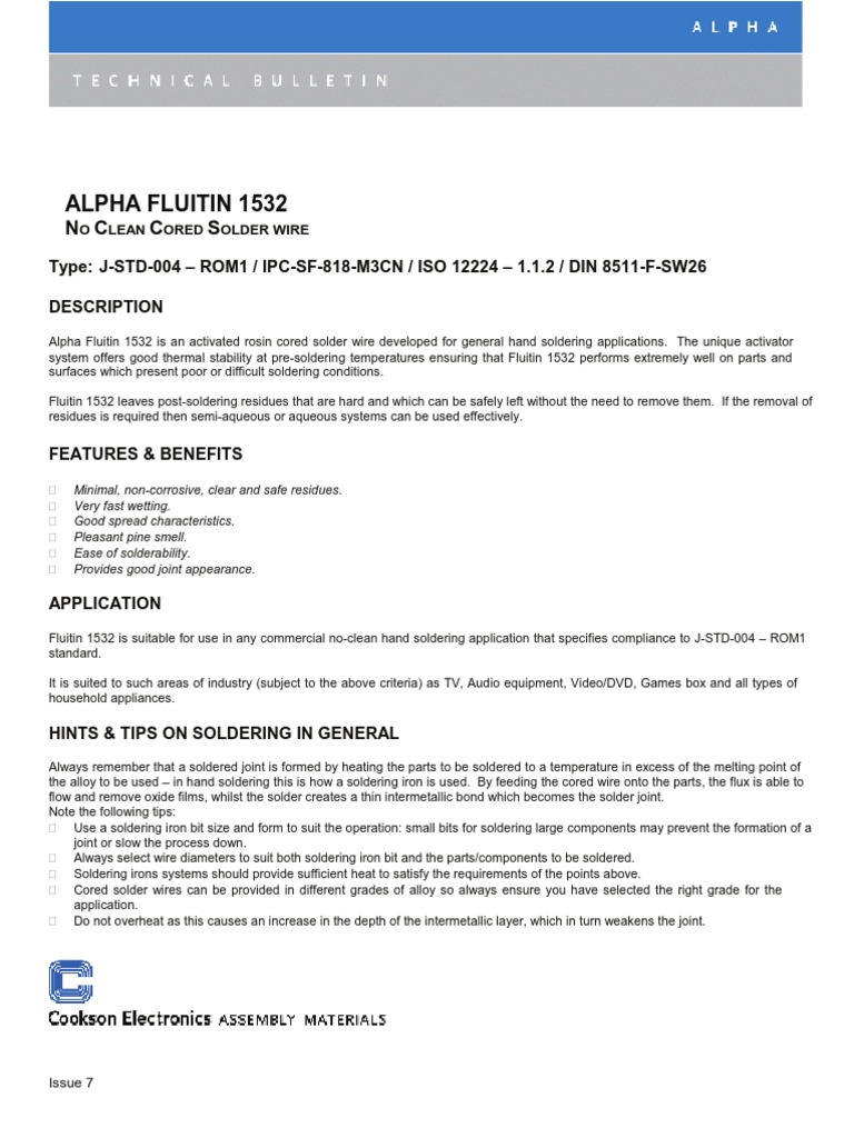 Alpha Fluitin 1532: N C C S | PDF | Soldering | Solder