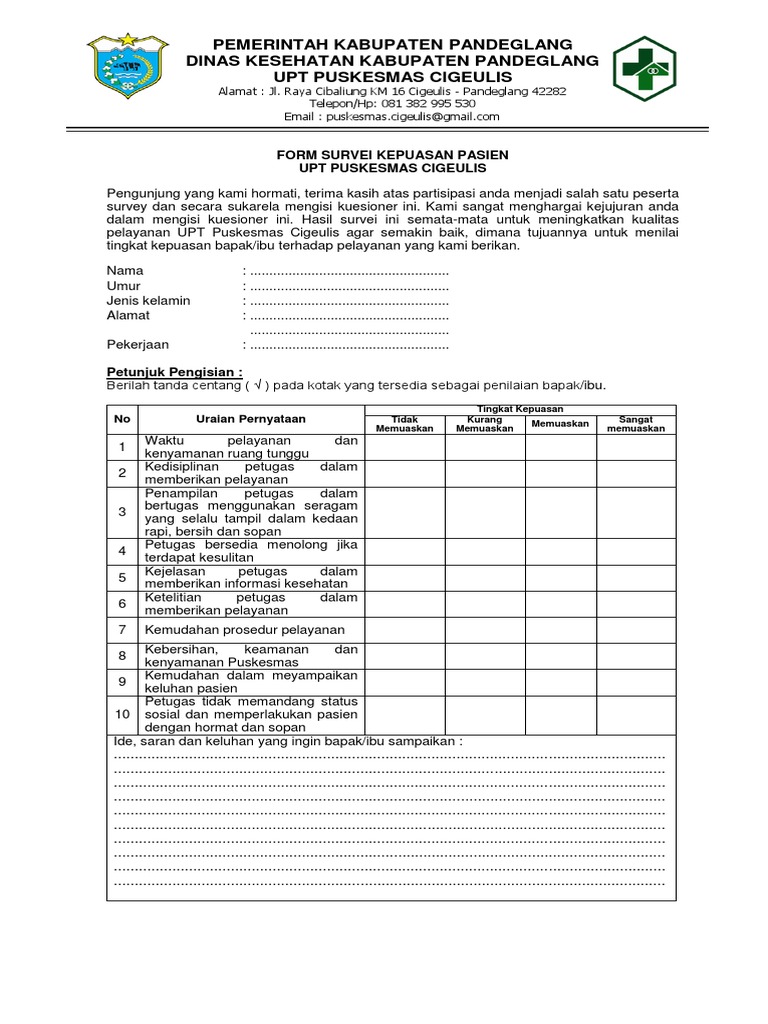 Survei Kepuasan Pasien Puskesmas Cigeulis | PDF