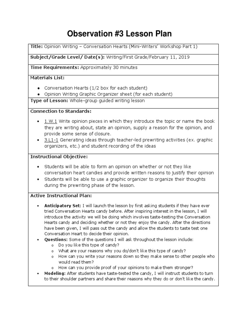 Lesson Plan For Observation 3 | PDF | Lesson Plan | Pedagogy