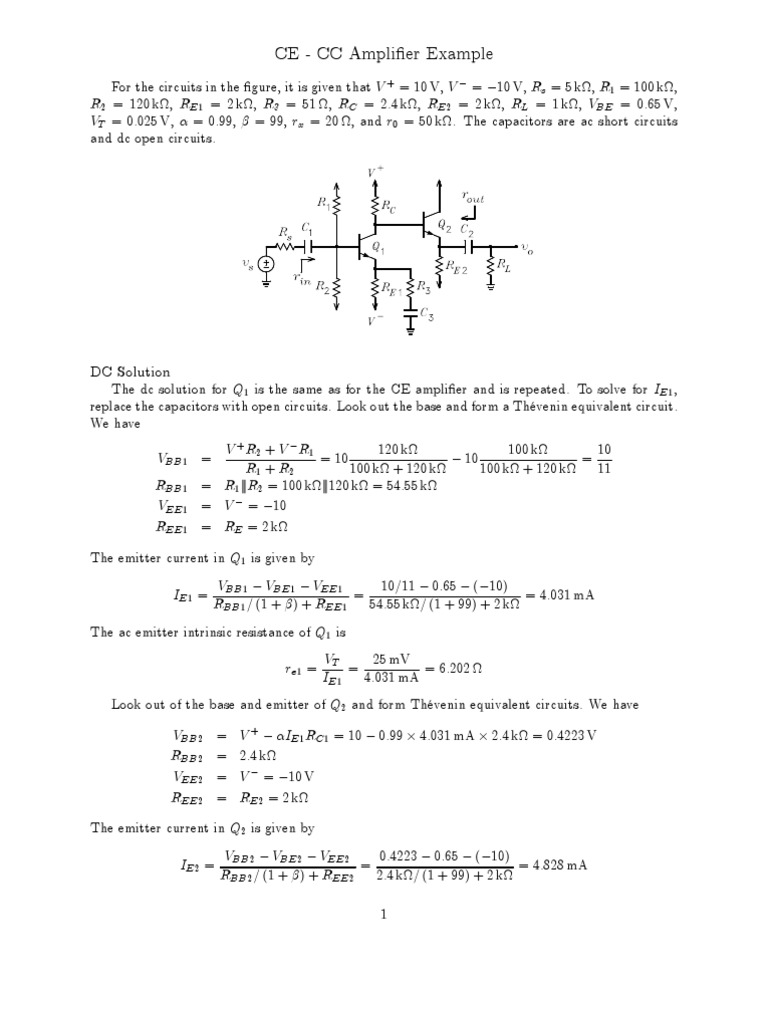 CE - CC Amplifier Example: DC Solution | PDF | Electronic Circuits ...