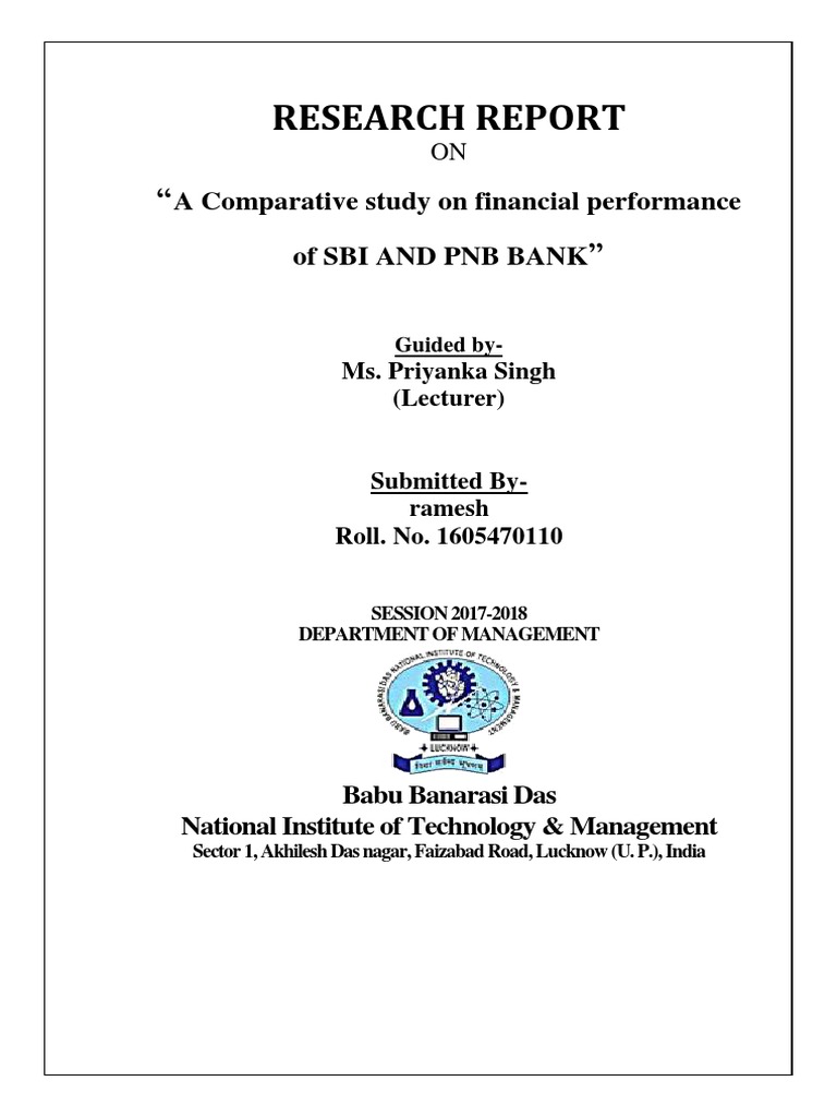 Research Report: A Comparative Study On Financial Performance of Sbi ...