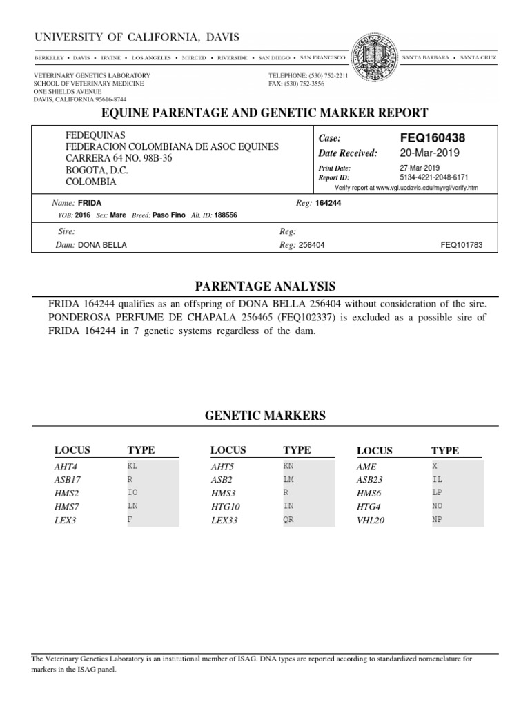 Equine Parentage and Genetic Marker Report | PDF | Horse Breeding And ...