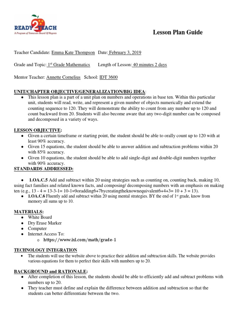 Lesson Plan Guide: Unit/Chapter Objective/Generalization/Big Idea | PDF ...