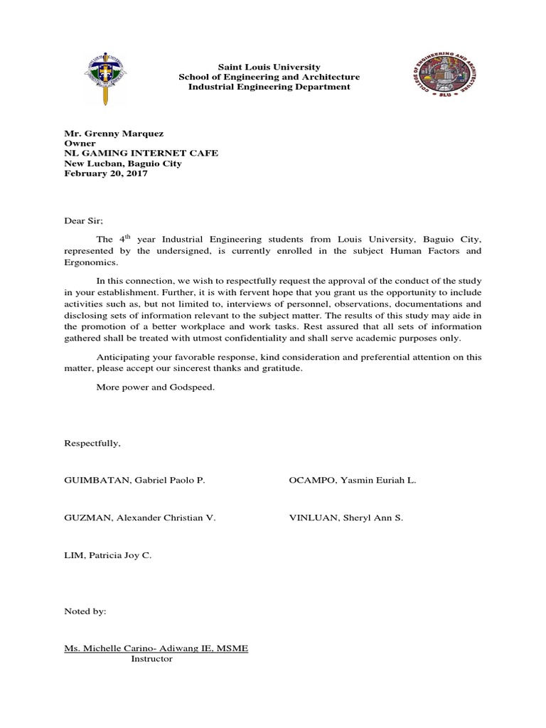 Letter | PDF | Human Factors And Ergonomics | Industrial Engineering