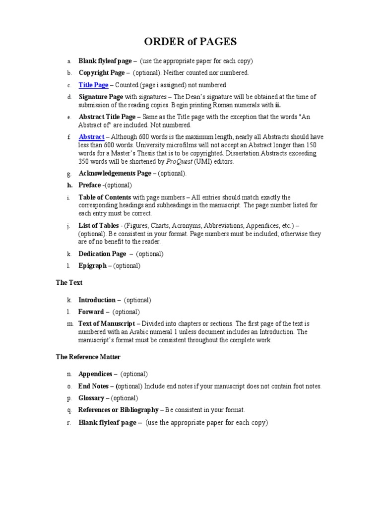 Order and Structure of a Thesis or Dissertation: A Guide to the Proper ...