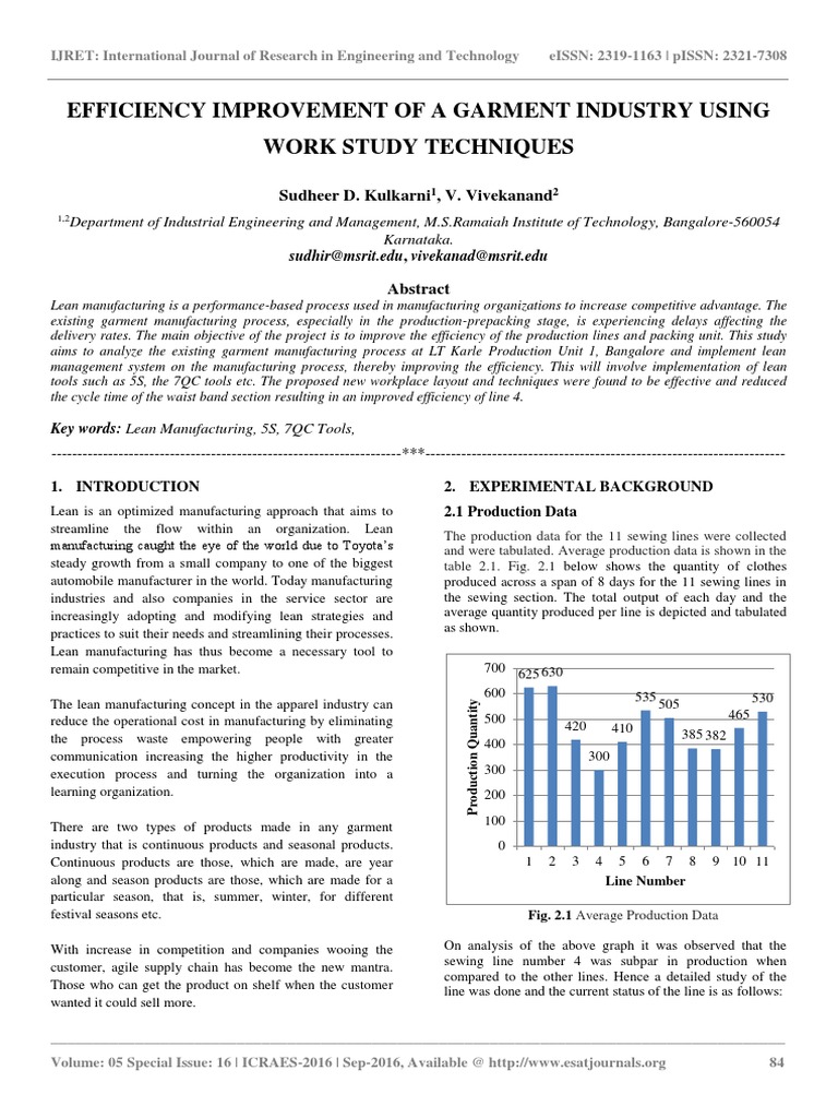 Efficiency Improvement of A Garment Industry Using Work Study ...