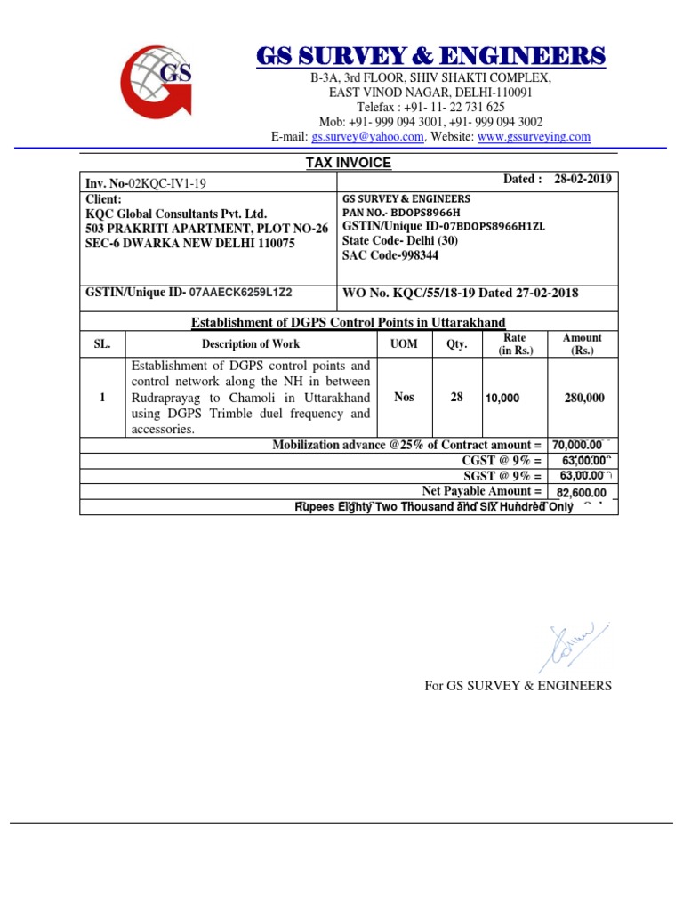 Gs Survey & Engineers: Tax Invoice | PDF | Government Finances ...
