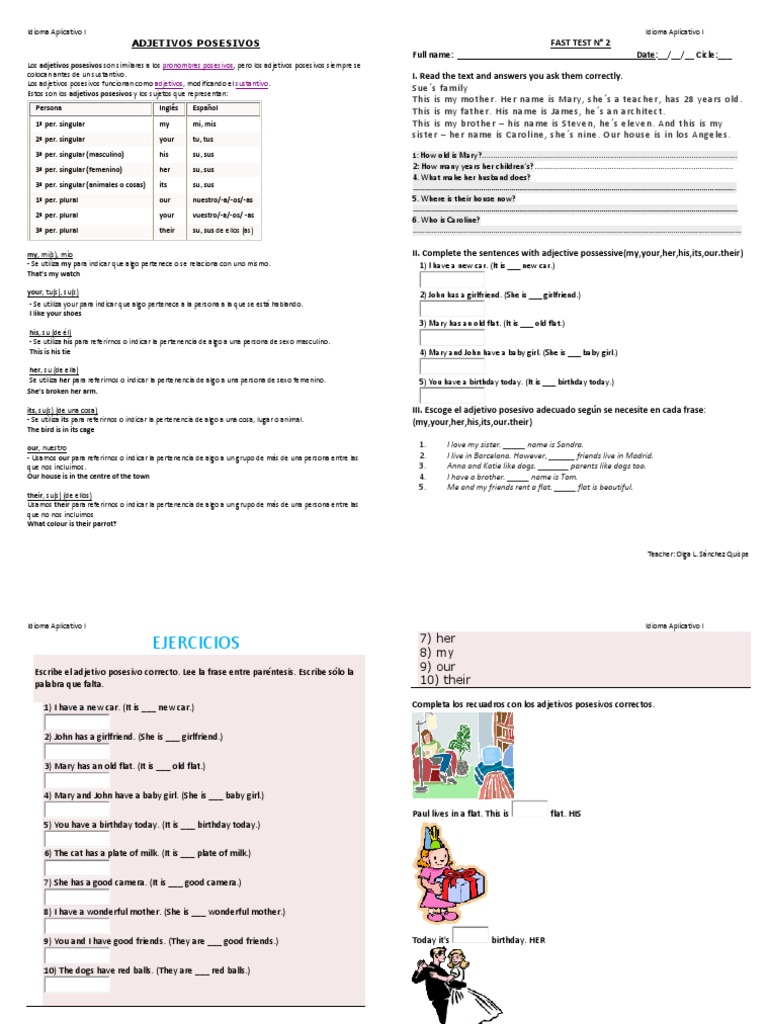 Tema 2 Adjetivos Posesivos | PDF | Language Mechanics | Onomastics