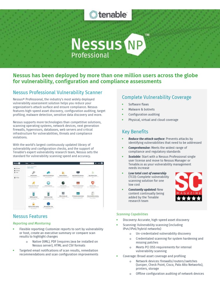 Data Sheet - Nessus Professional-Aug17 | PDF | Vulnerability (Computing ...